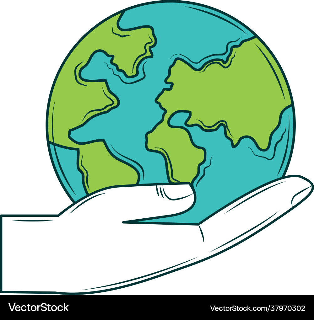 Hand with world Royalty Free Vector Image - VectorStock