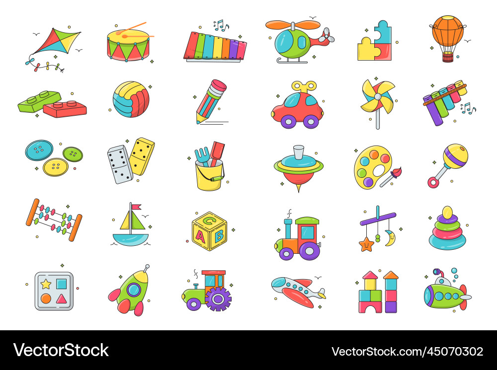 Kids toys isolated graphic elements set in flat Vector Image