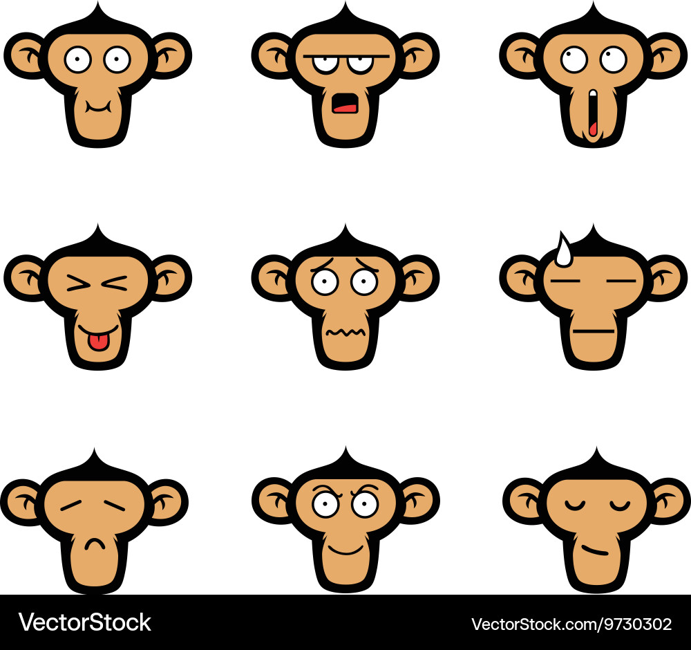 Monkey face expressions set Royalty Free Vector Image