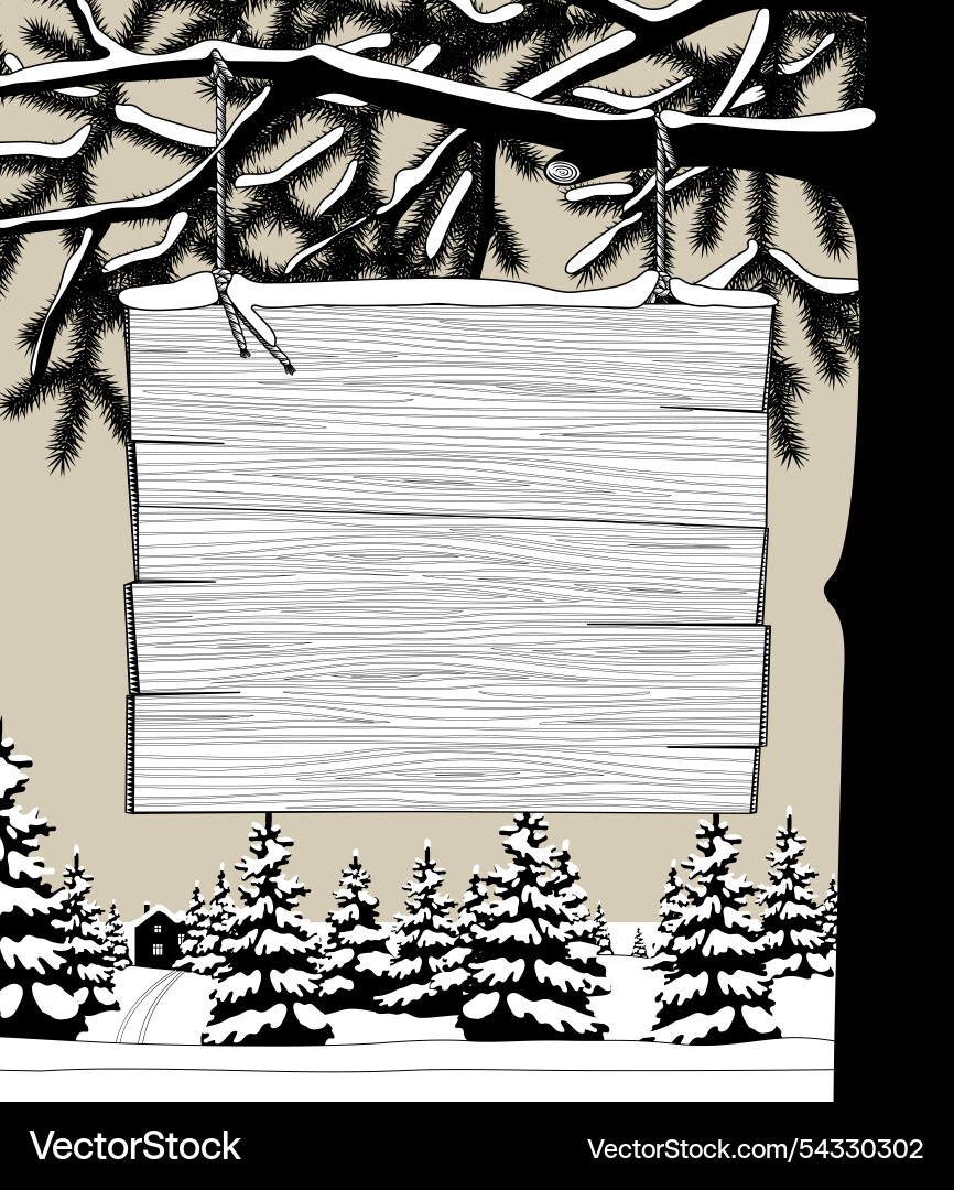 Sign board hanging on a fir tree Royalty Free Vector Image