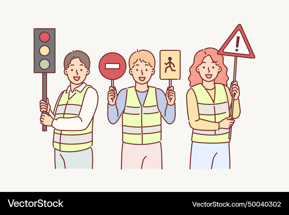 Traffic controllers urge young children Royalty Free Vector