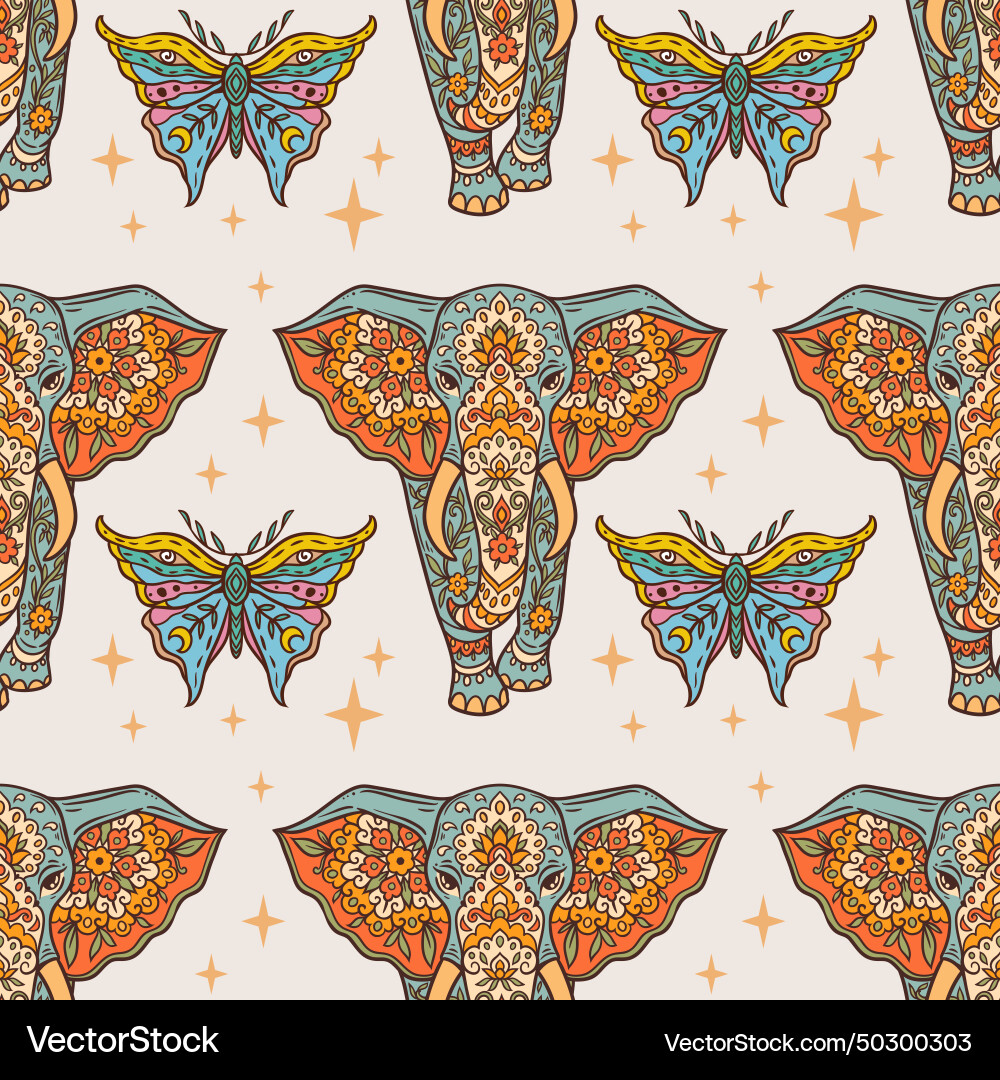 Elephant mandala pattern retro animal Royalty Free Vector