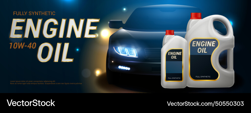 Engine oil advertising realistic banner Royalty Free Vector