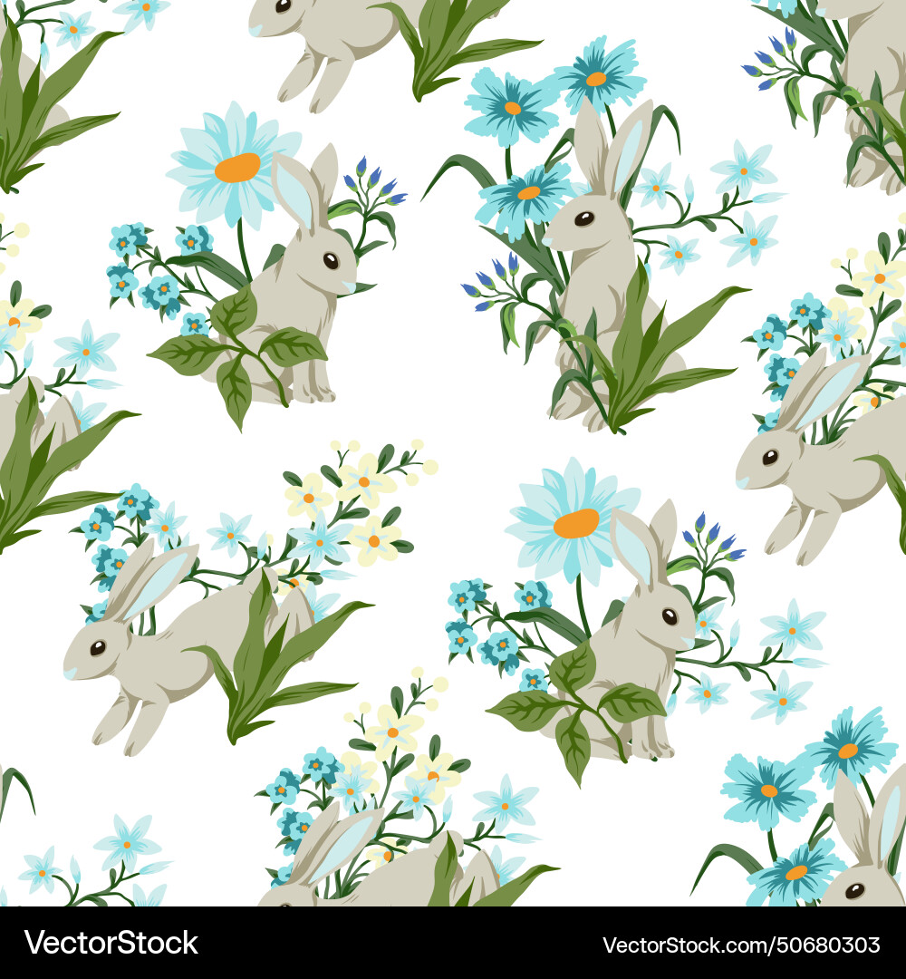 Seamless pattern with cute white rabbits Vector Image