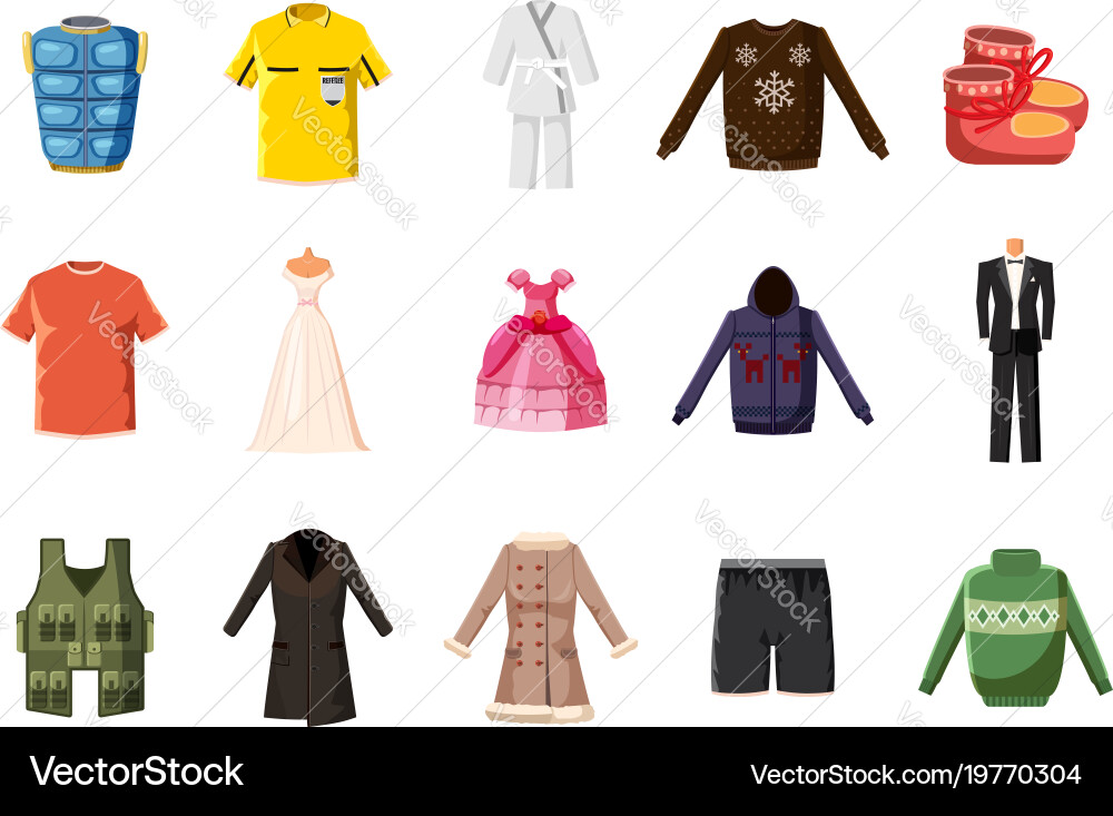 Clothes icon set cartoon style Royalty Free Vector Image