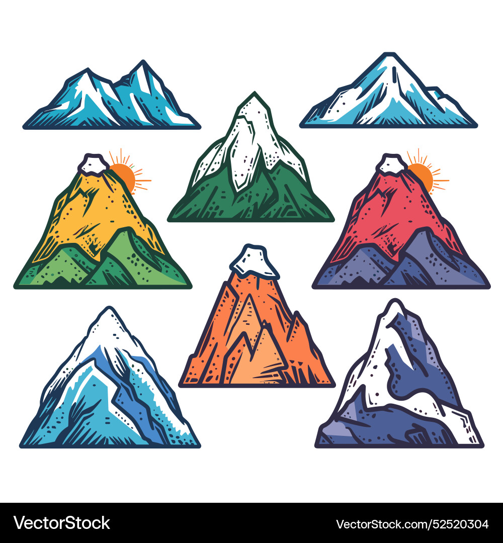 Collection colorful mountain set Royalty Free Vector Image