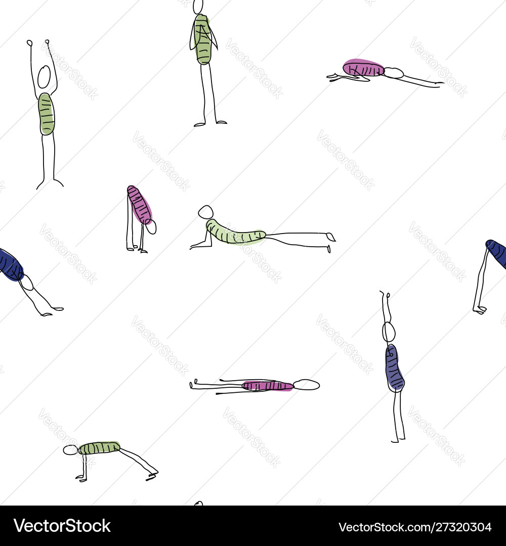 Doodle stick figure yoga poses Royalty Free Vector Image