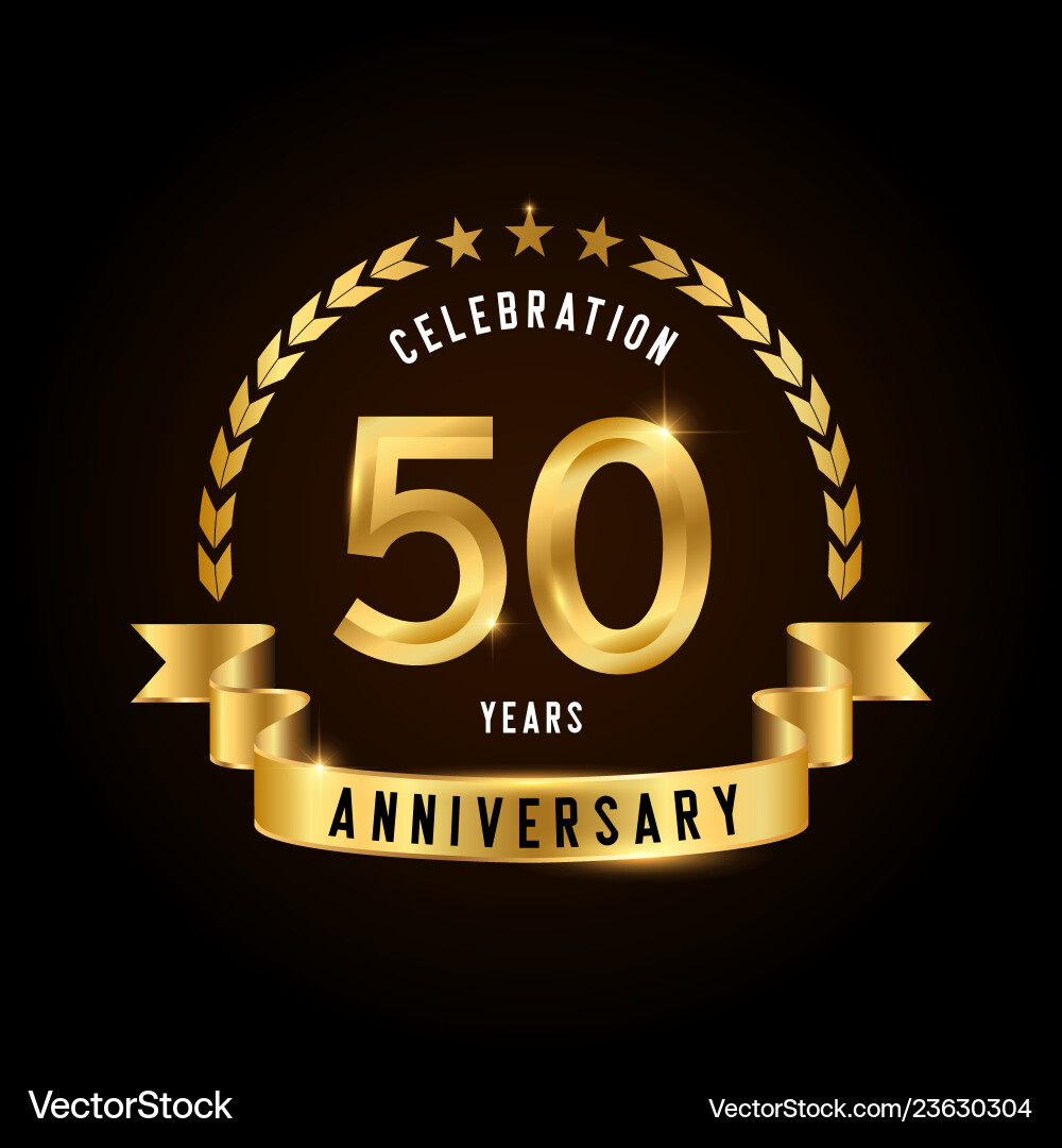 Golden 50th Anniversary Celebration Emblem Vector Image