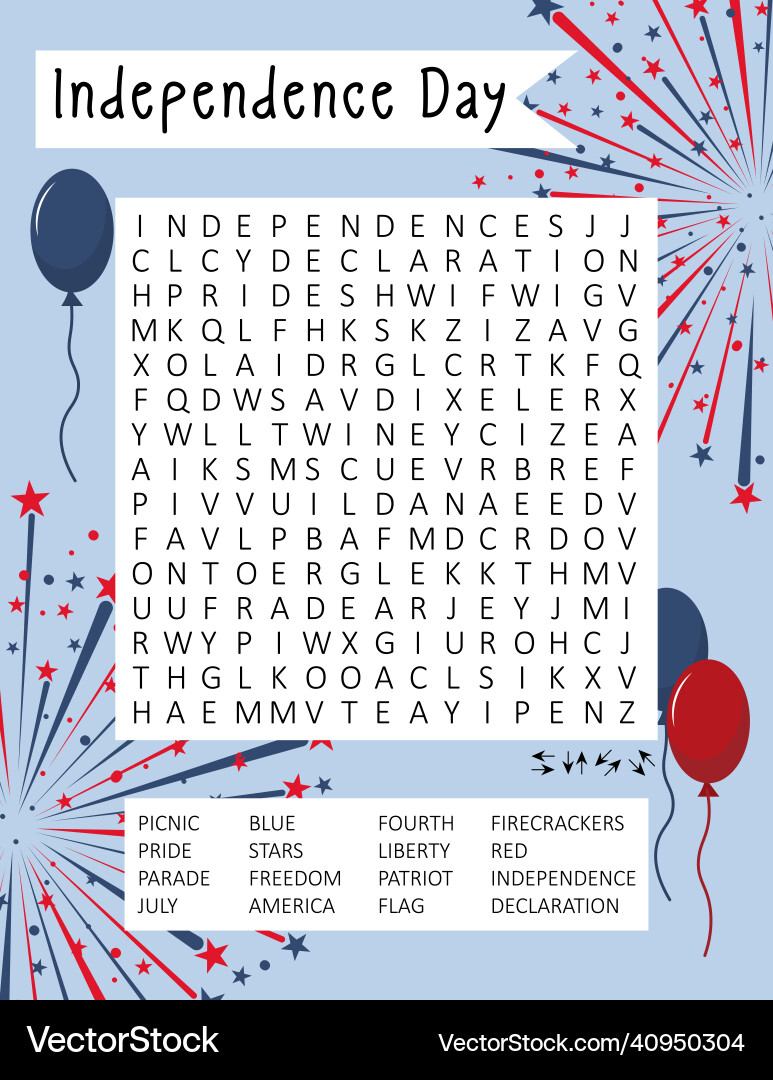 Independence day 4th july word search puzzle Vector Image