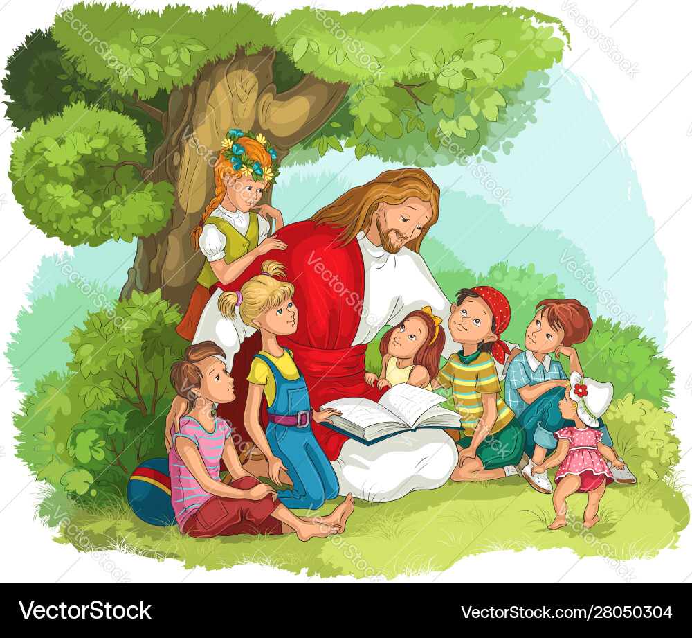 Jesus Reading with Children Royalty Free Vector Image