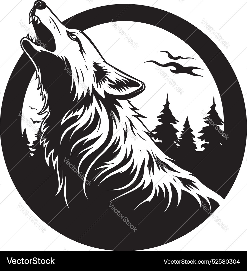 Moonlit Wolf Howl Logo Royalty Free Vector Image