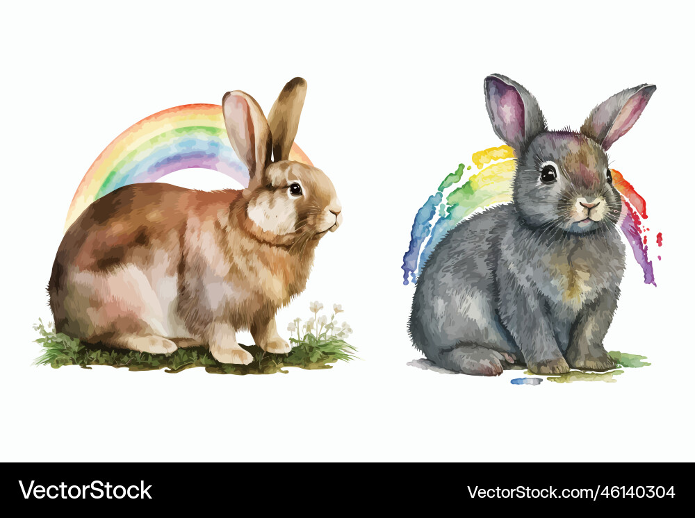 Rabbit and rainbow in 3d style isolated Royalty Free Vector