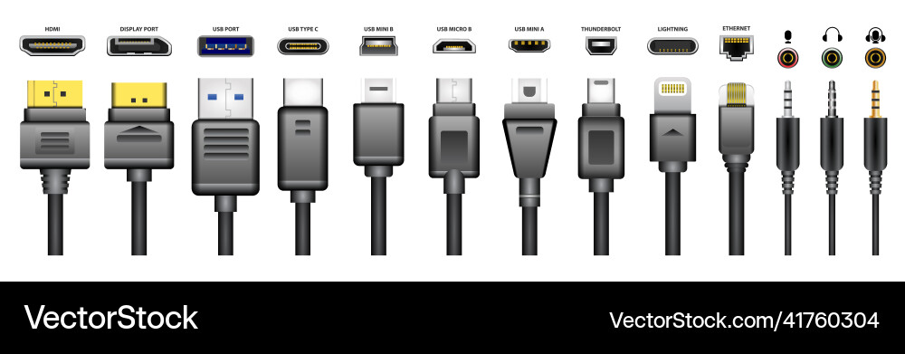 Realistic usb connector for mobile phone various Vector Image