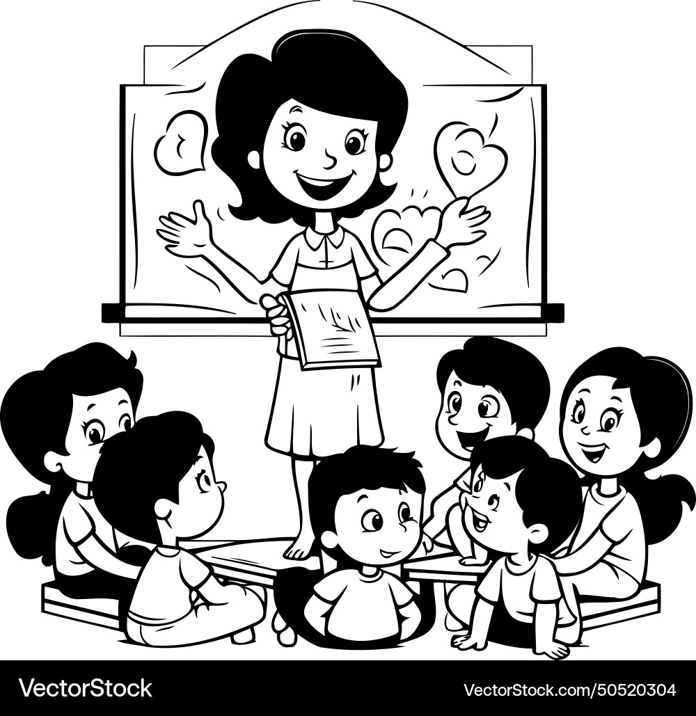 Teacher with students and chalkboard design Vector Image