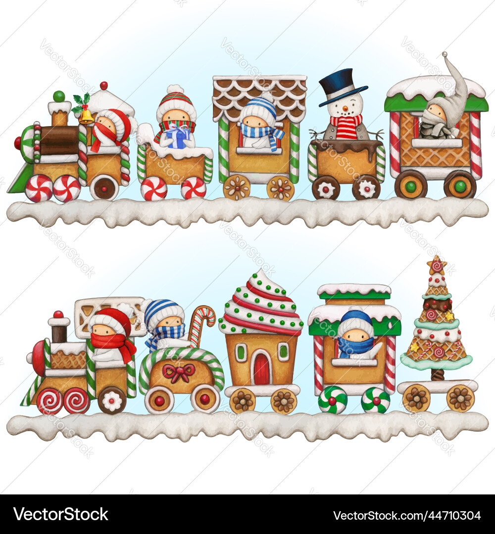 Watercolor hand drawn gingerbread train Royalty Free Vector