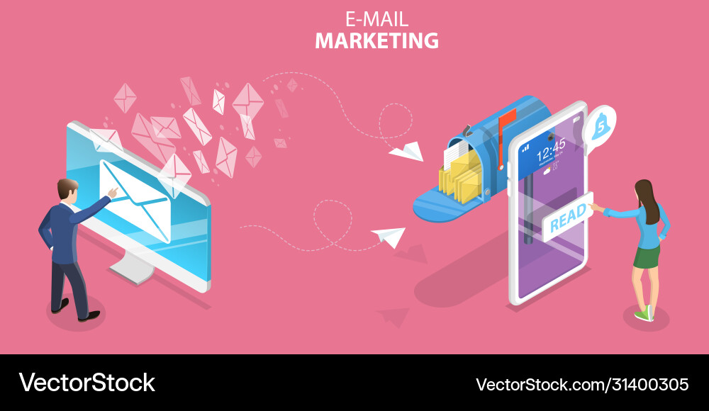 3d isometric flat concept mobile email Royalty Free Vector
