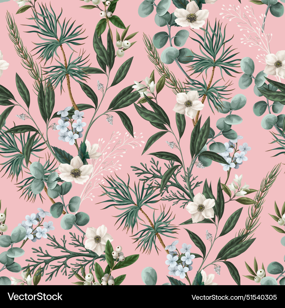 Botanical seamless pattern with christmas flowers Vector Image