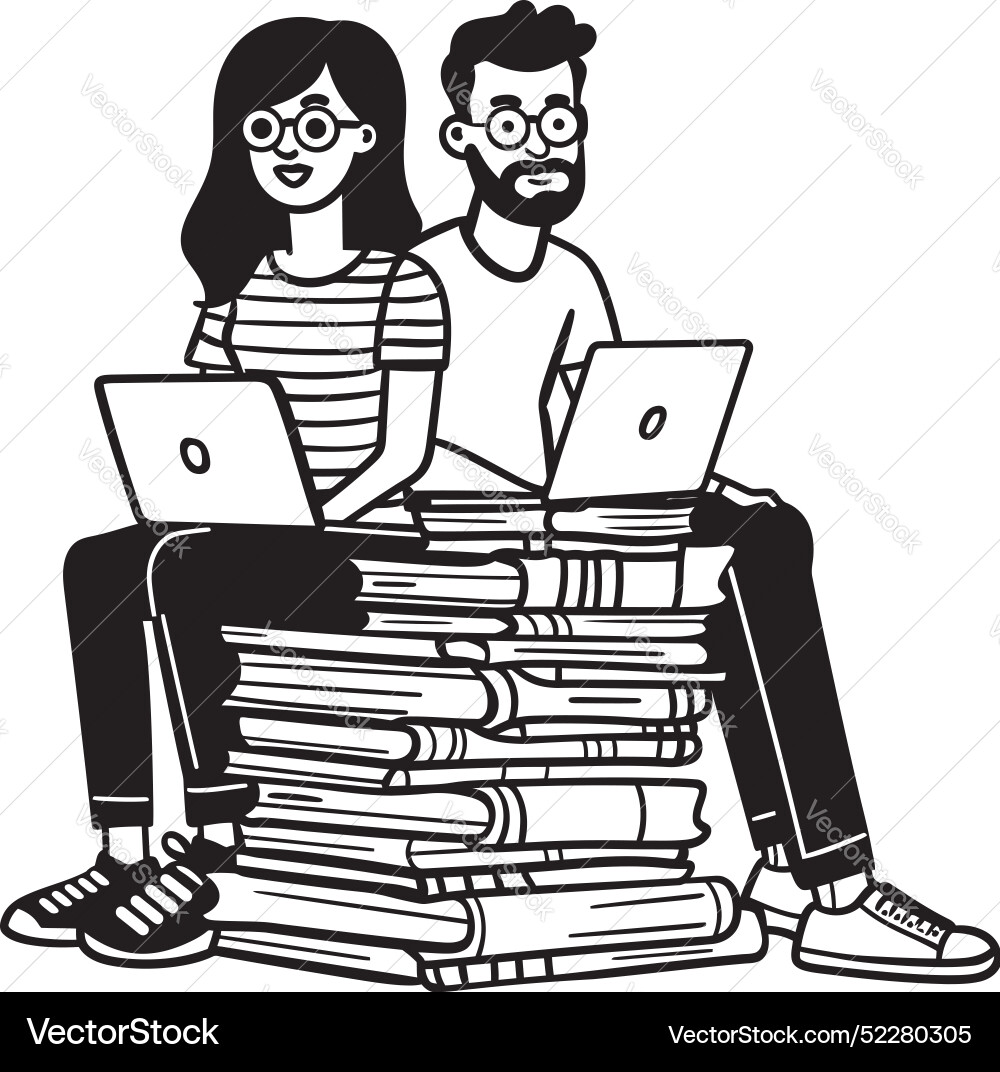 Digital dialogues couple engaged in laptop work Vector Image