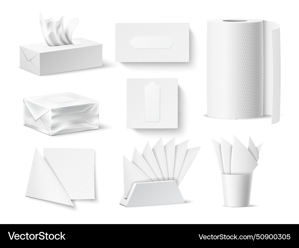 Realistic paper napkins packaging white tissue Vector Image