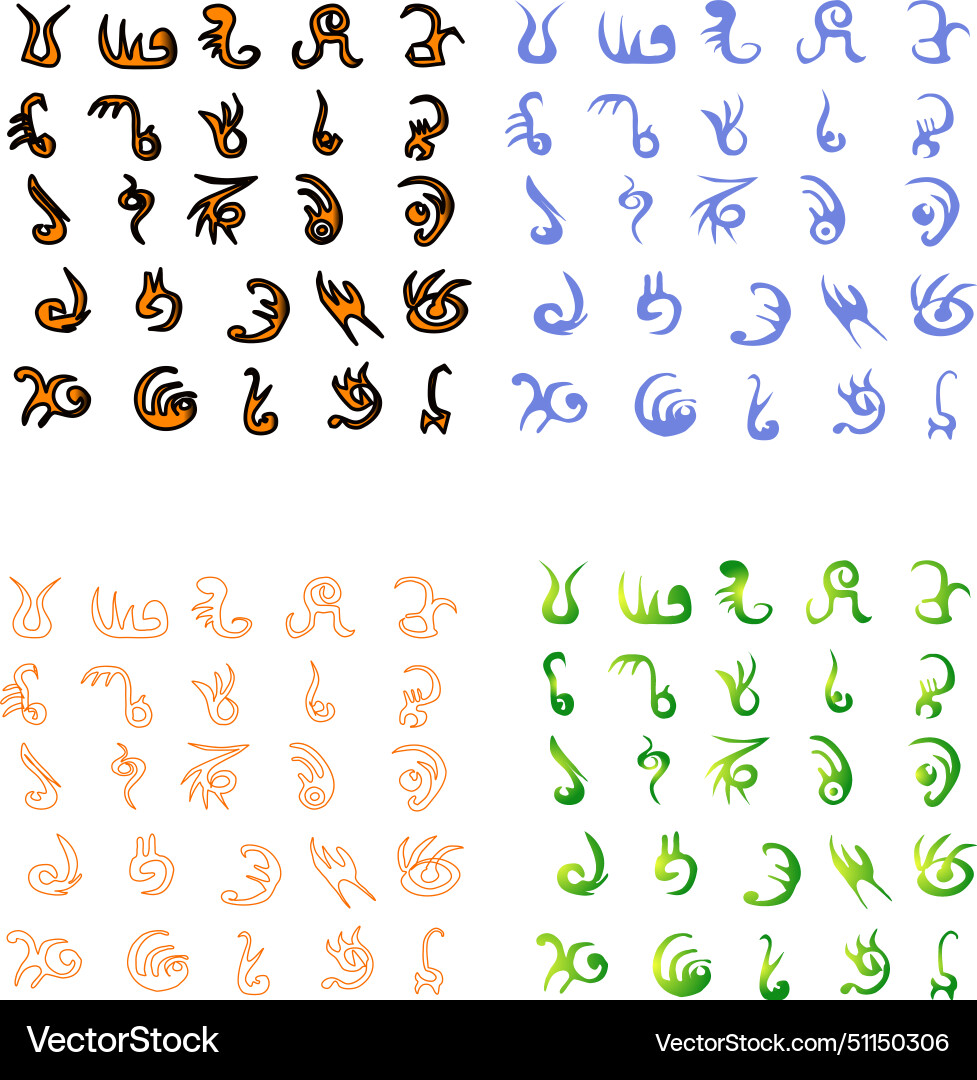 Fictional alien not real alphabet 25 pieces runes Vector Image