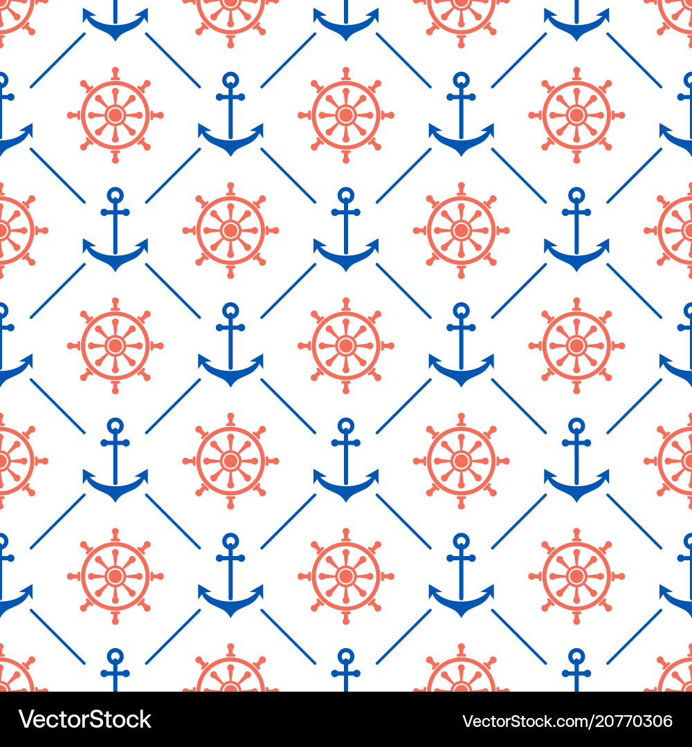 Nautical Anchor & Rudder Pattern Royalty Free Vector