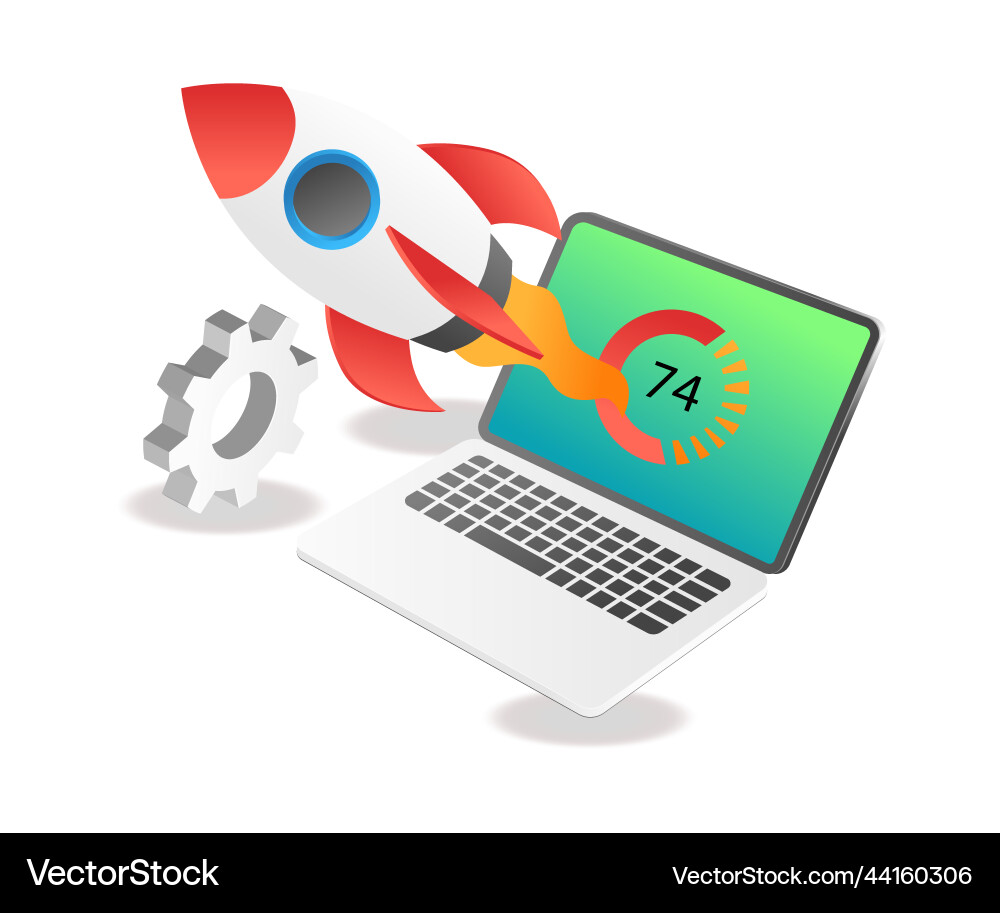Rocket launch laptop Royalty Free Vector Image