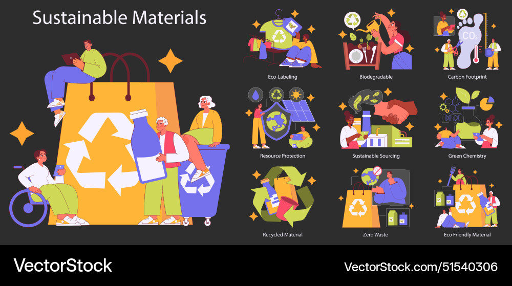 Sustainable materials flat Royalty Free Vector Image