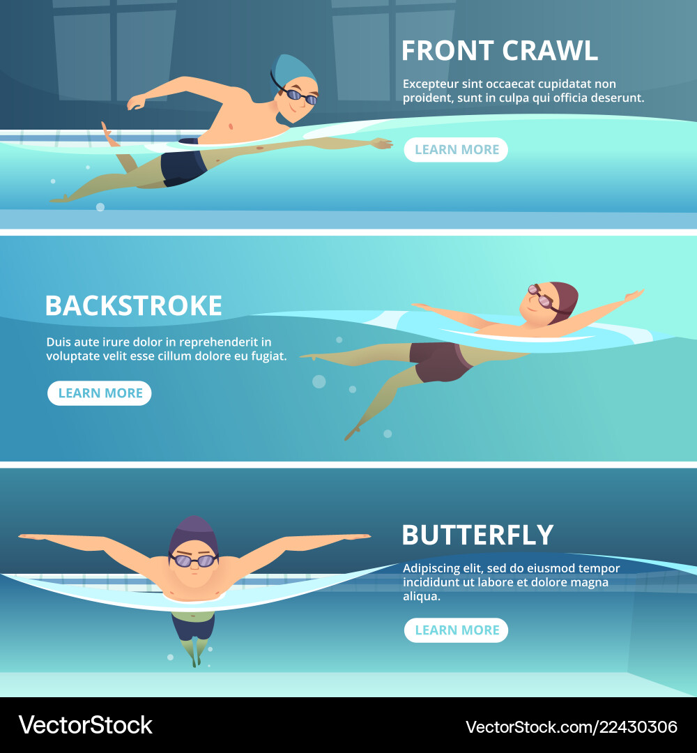 Swimming pool with swimmers horizontal banners Vector Image