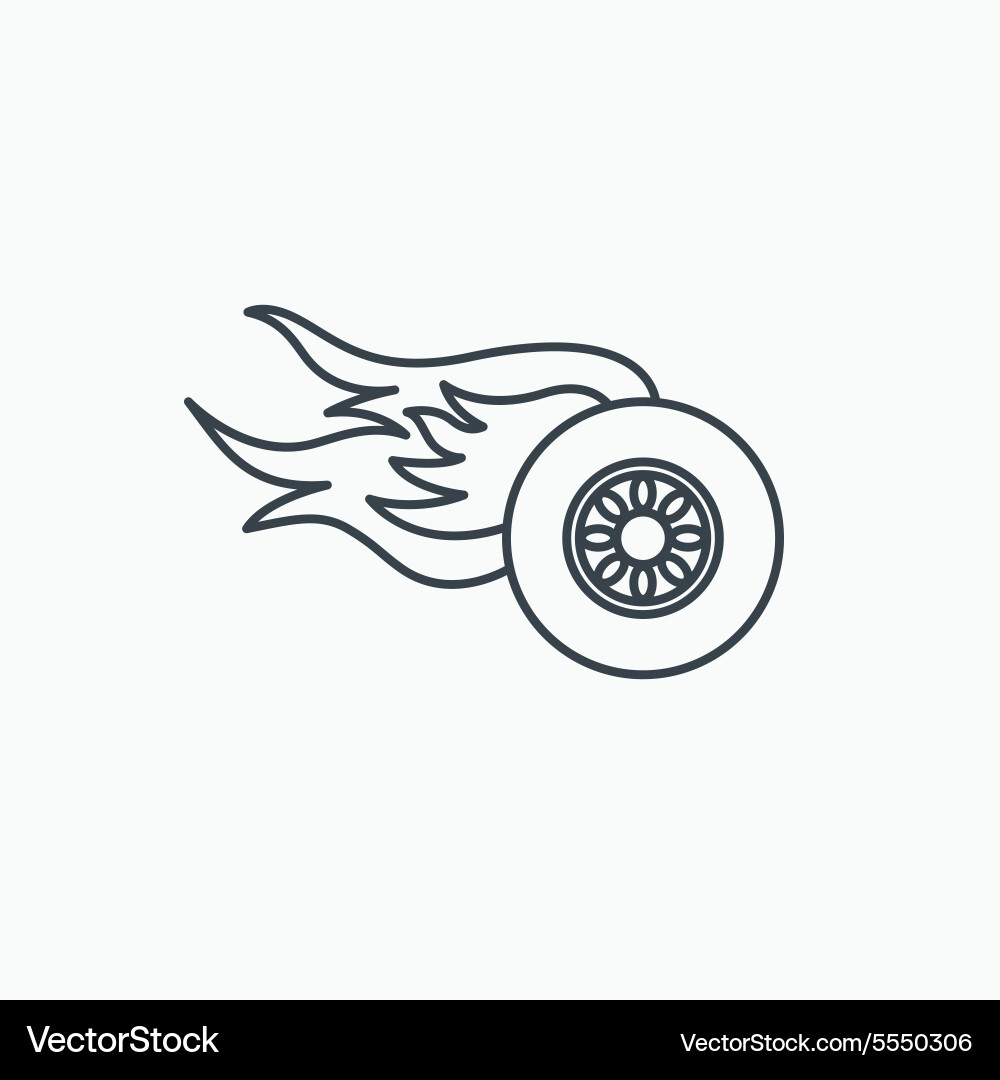 Wheel on fire icon race or speed sign Royalty Free Vector