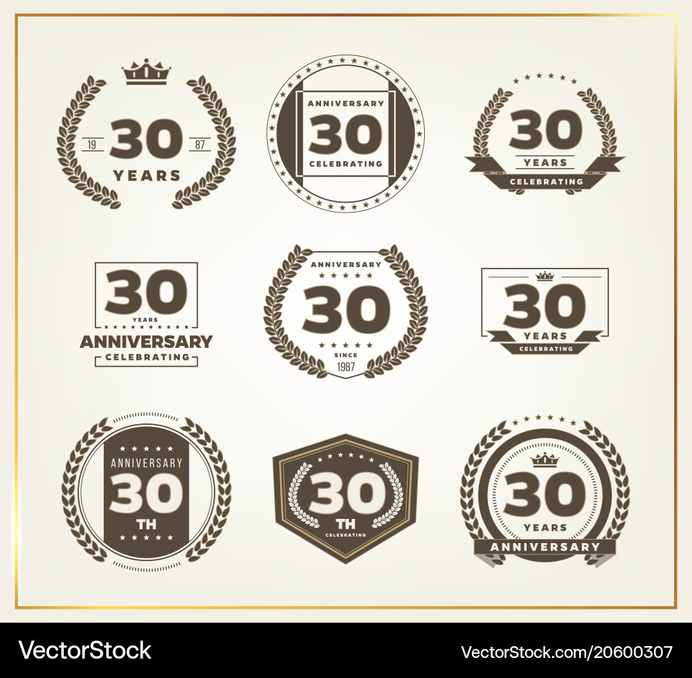 30 years anniversary logo set Royalty Free Vector Image