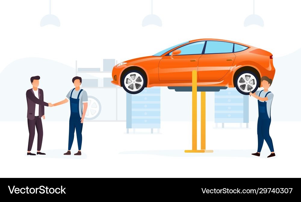 Car service concept with on hoist Royalty Free Vector Image
