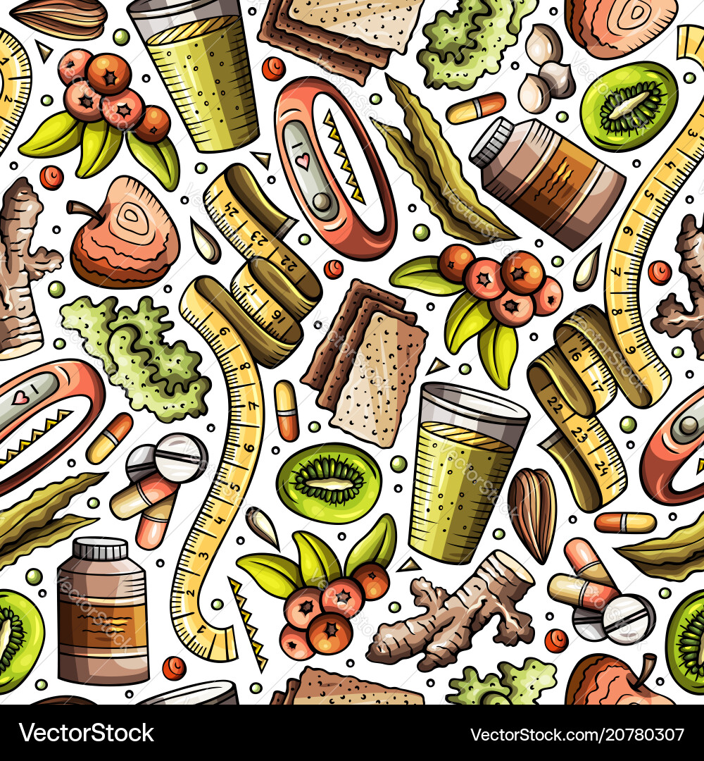 Cartoon hand-drawn diet food seamless pattern Vector Image
