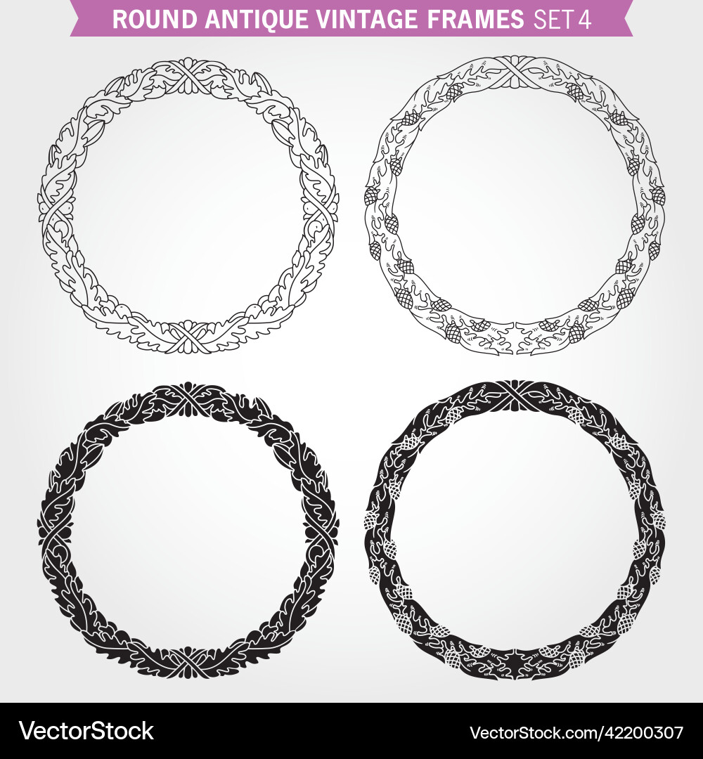Decorative frames and borders round set 4 Vector Image