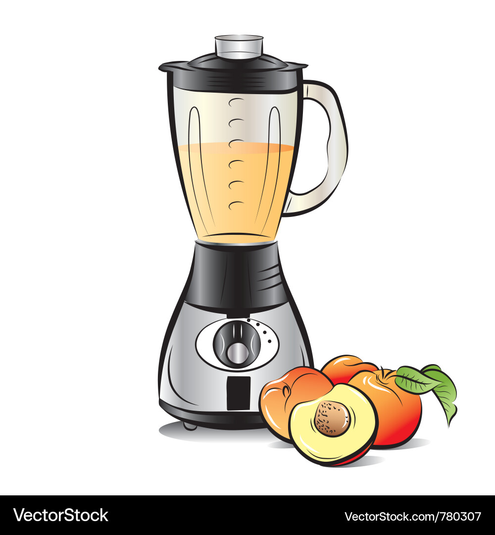 Drawing color kitchen blender with peach juice Vector Image