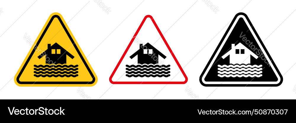 Flood disaster sign icon set flood-prone area Vector Image