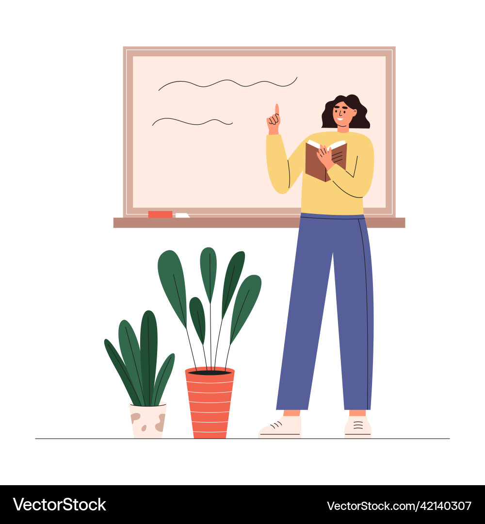 Teacher near chalkboard conduct lesson Royalty Free Vector