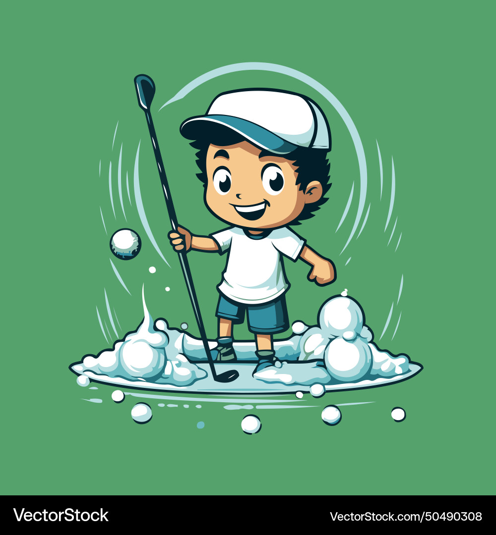 Cartoon boy playing golf Royalty Free Vector Image