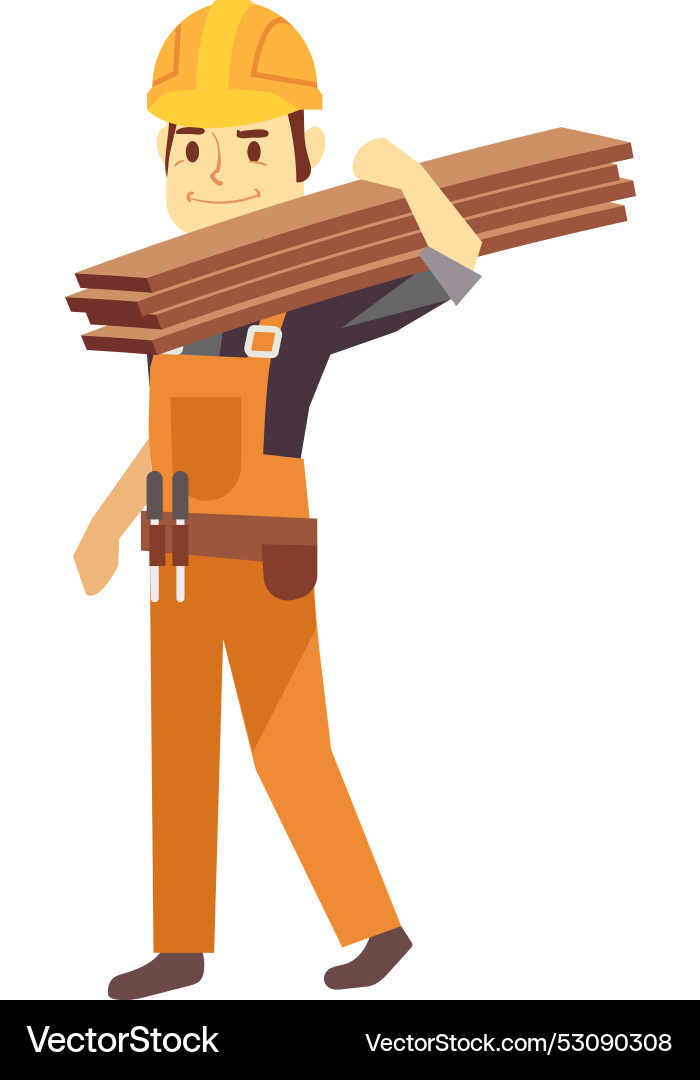 Construction worker carry wooden planks cartoon Vector Image