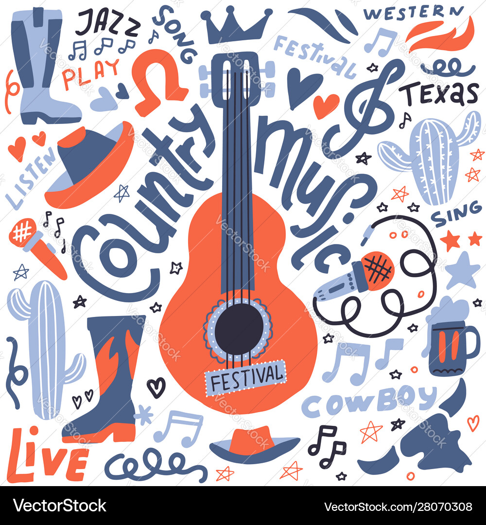 Country music set for postcards Royalty Free Vector Image