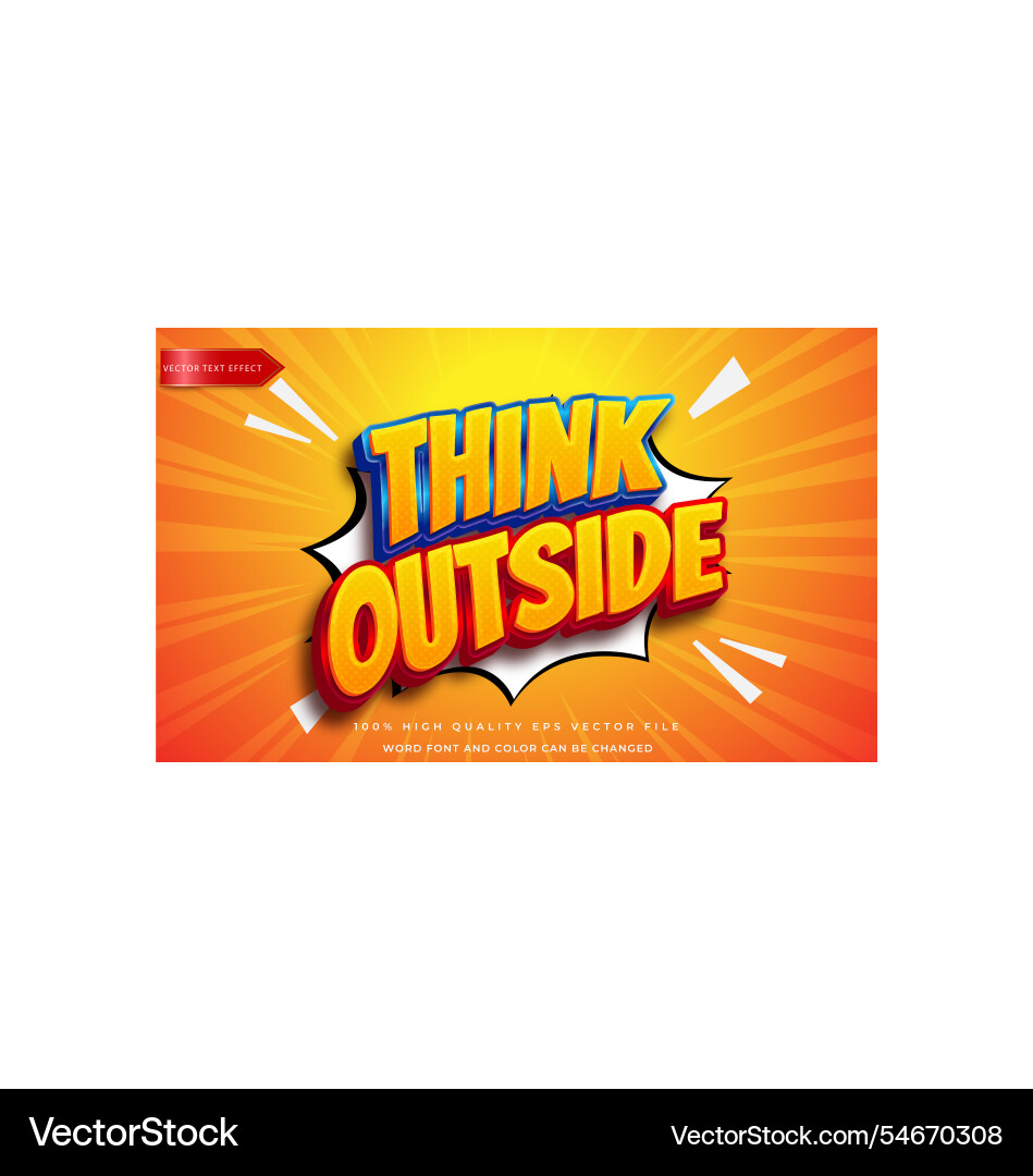 Editable text think outside comic style 3d Vector Image