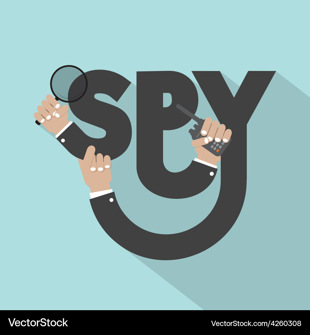 Magnifying glass in hand with spy typography Vector Image