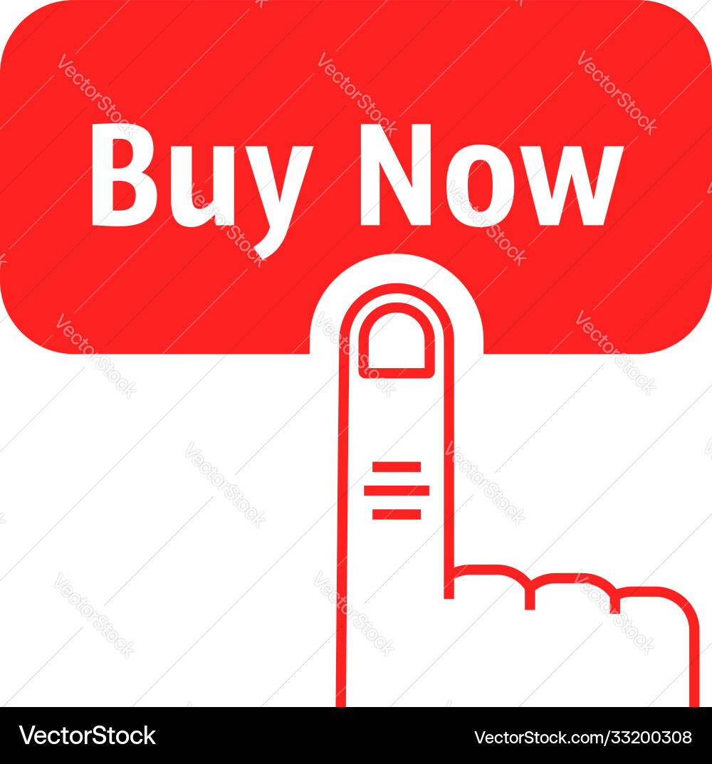Red buy now button with linear hand Royalty Free Vector