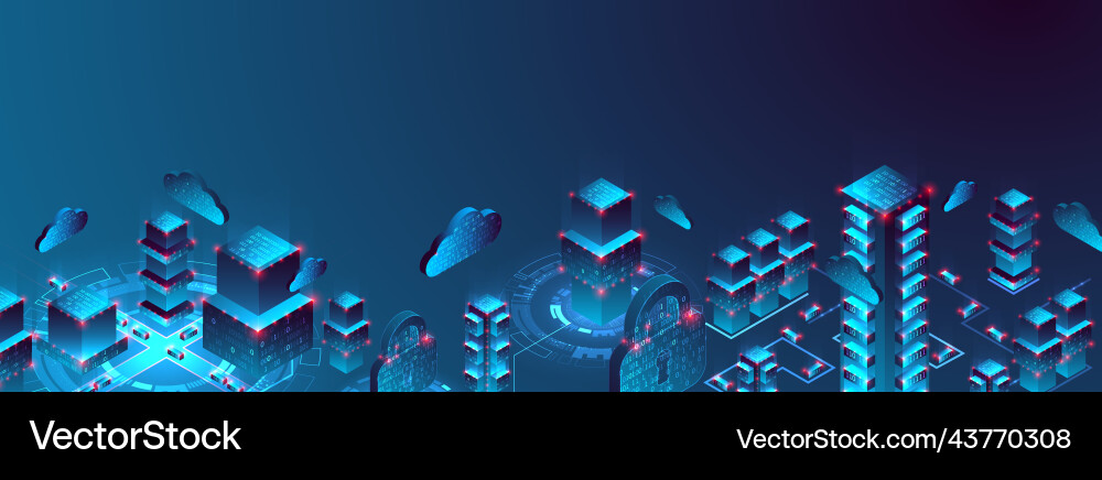 Smart city isometric big data concept database Vector Image