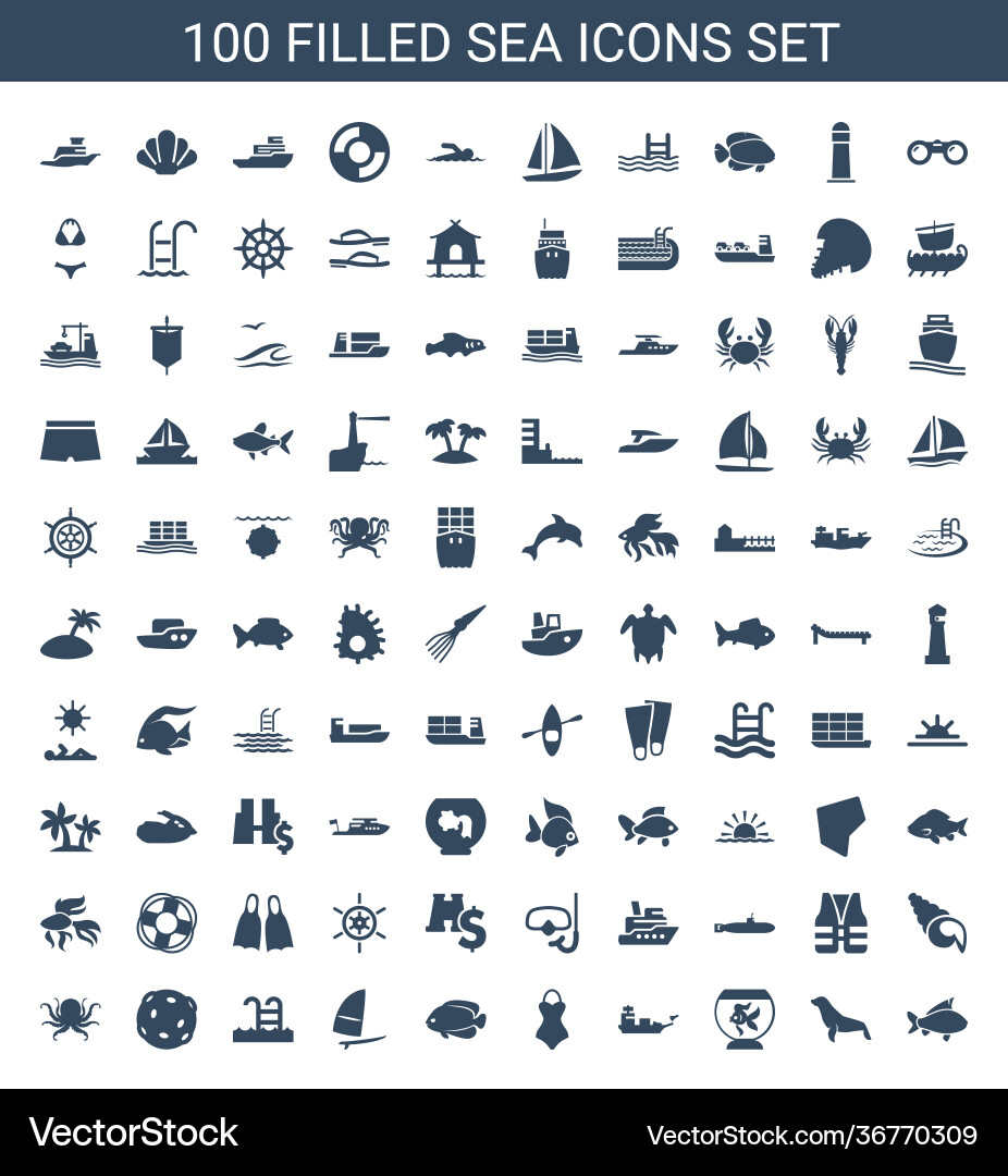 100 sea icons Royalty Free Vector Image - VectorStock
