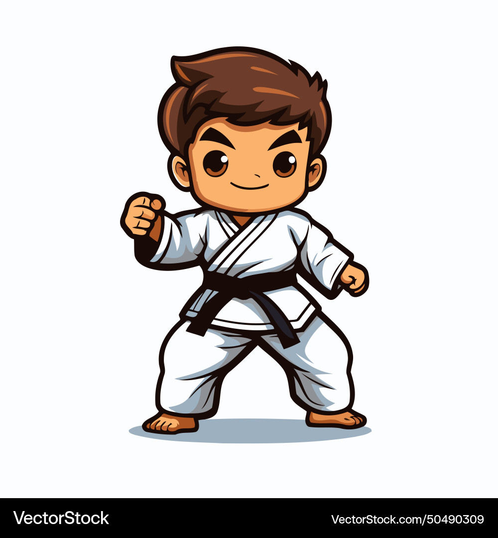 Cartoon karate boy isolated on white background Vector Image