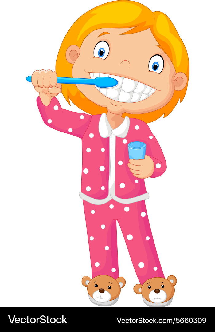 Girl Brushing Teeth - Bedtime Routine Royalty Free Vector