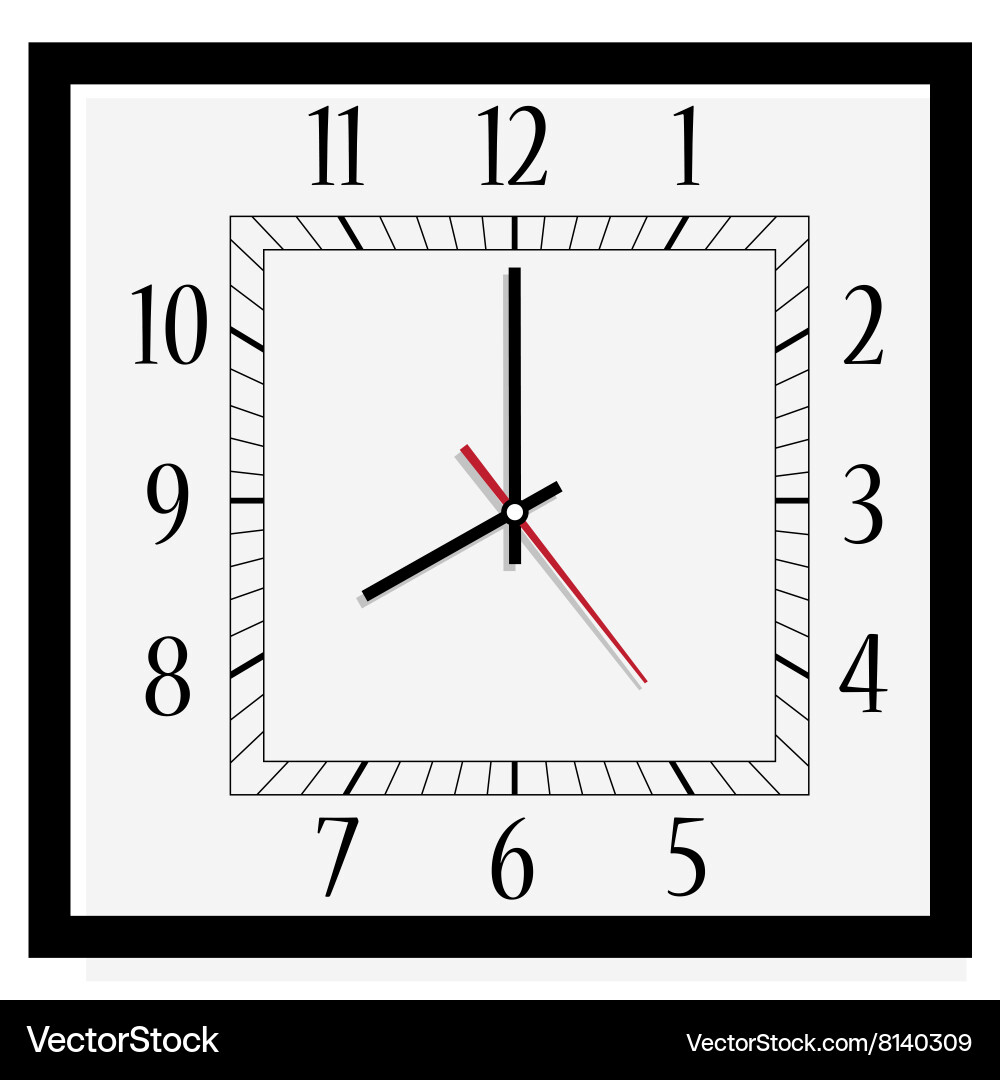 Square wall clock Royalty Free Vector Image - VectorStock