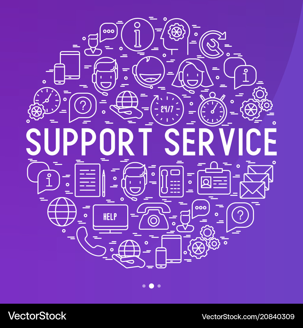 Support service concept in circle Royalty Free Vector Image