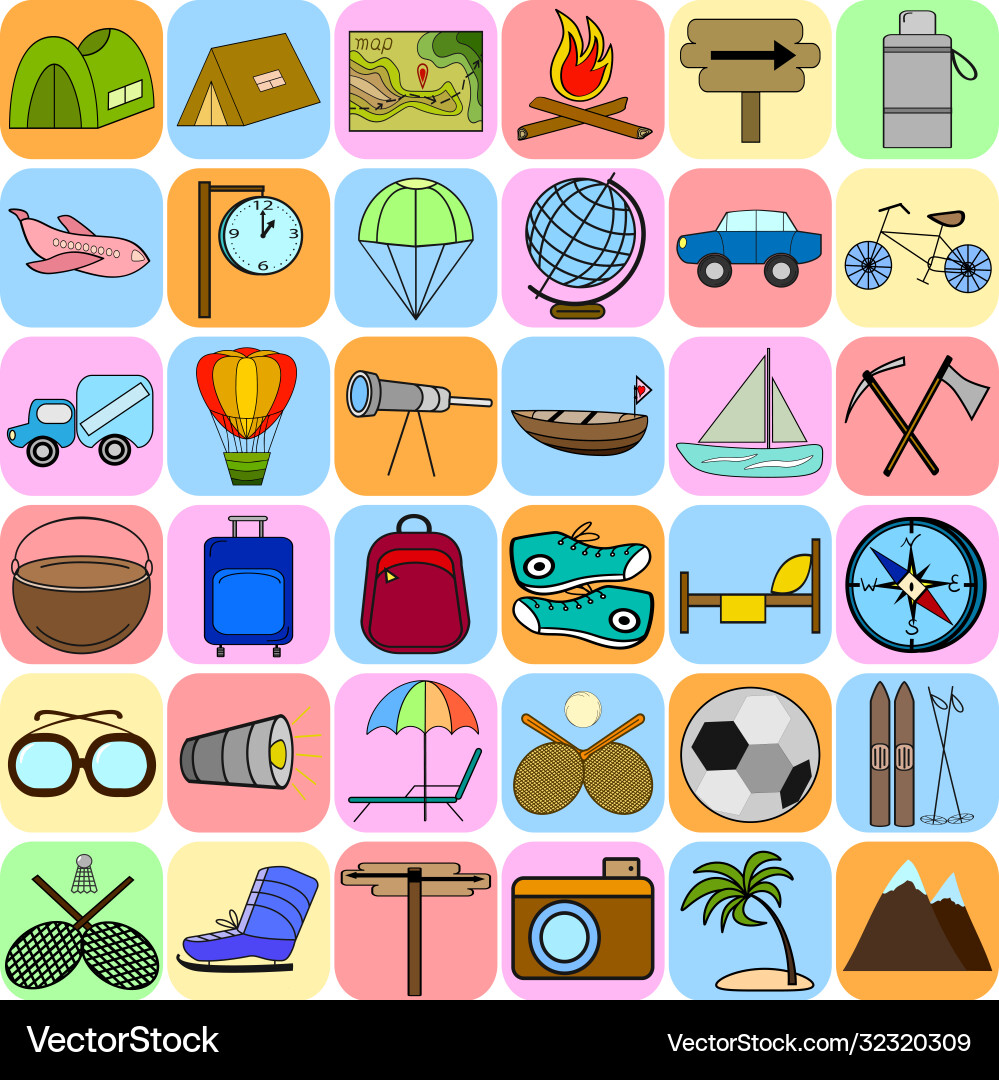Travel multicolored icons Royalty Free Vector Image