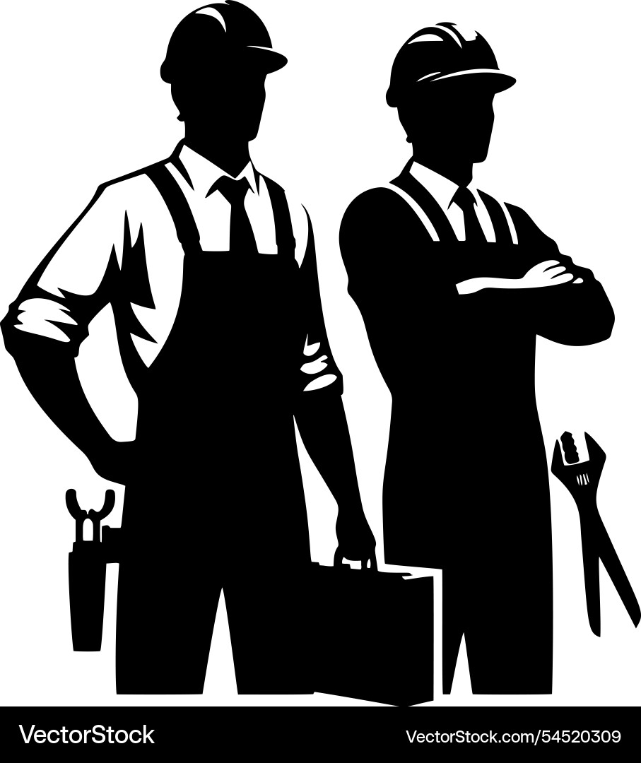 Two construction workers silhouette Royalty Free Vector